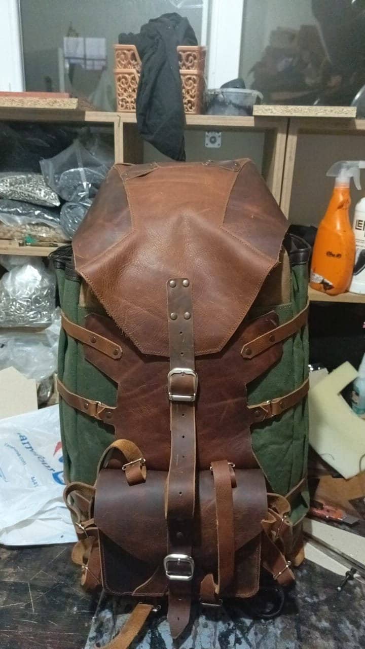 Handmade Custom Leather and Waxed Backpack for Travel, Camping | insid