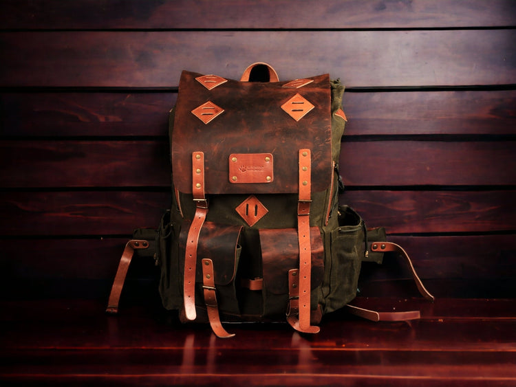 Bushcraft | Handmade Leather Waxed Canvas | Backpack | Rucksack | Bag