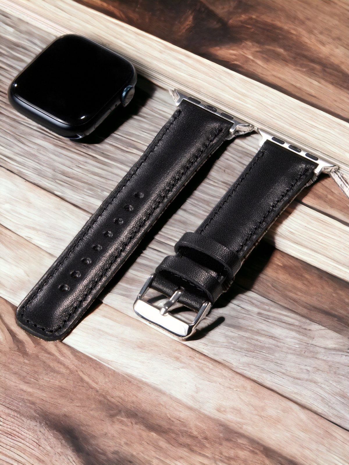 Black Leather Apple Watch Strap – 99percenthandmade