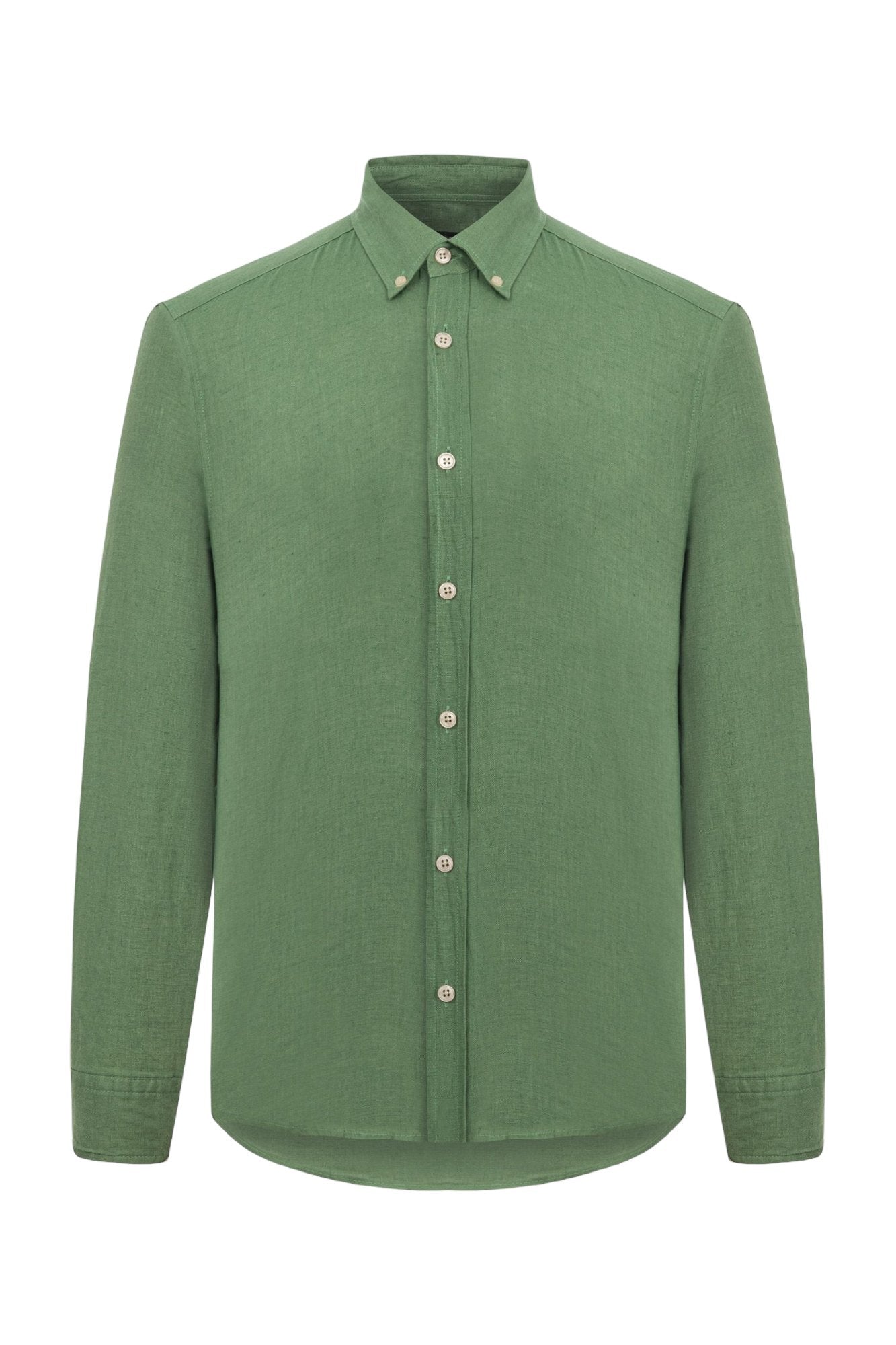 Classic Fit Linen Green Long Sleeve Shirt – 99percenthandmade