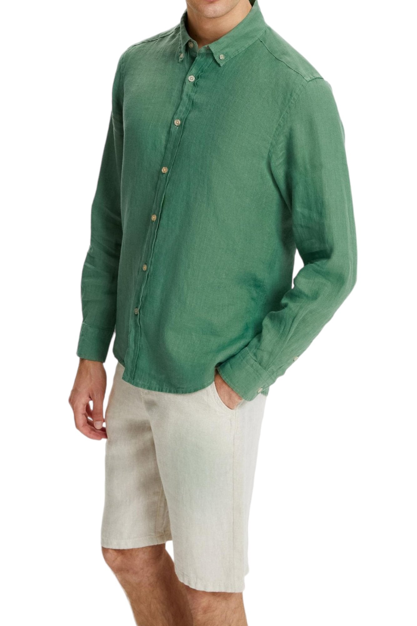 Classic Fit Linen Green Long Sleeve Shirt – 99percenthandmade
