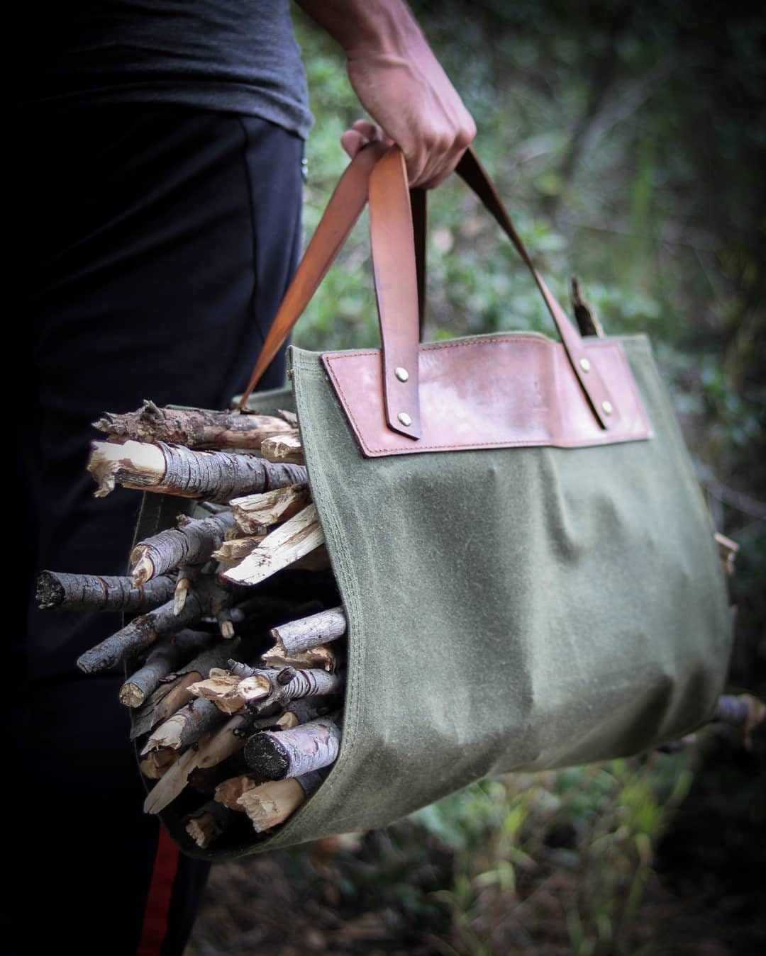 Canvas-Leather Bag Set. Wood Bag, Axe Bag, Knife Bag, Auger ...