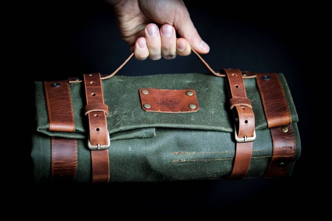 Canvas-Leather Bag Set. Wood Bag, Axe Bag, Knife Bag, Auger ...