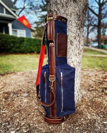 Handmade Leather and Canvas Golf Bag, Golf Stand, Sunday Bag