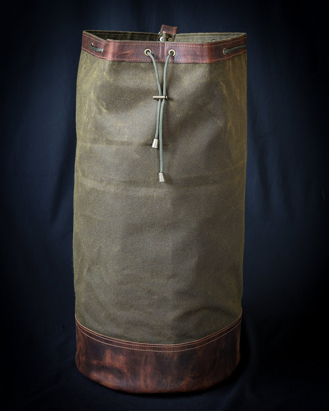 Handmade Genuine Leather and Green Waxed Canvas Duffle Bag